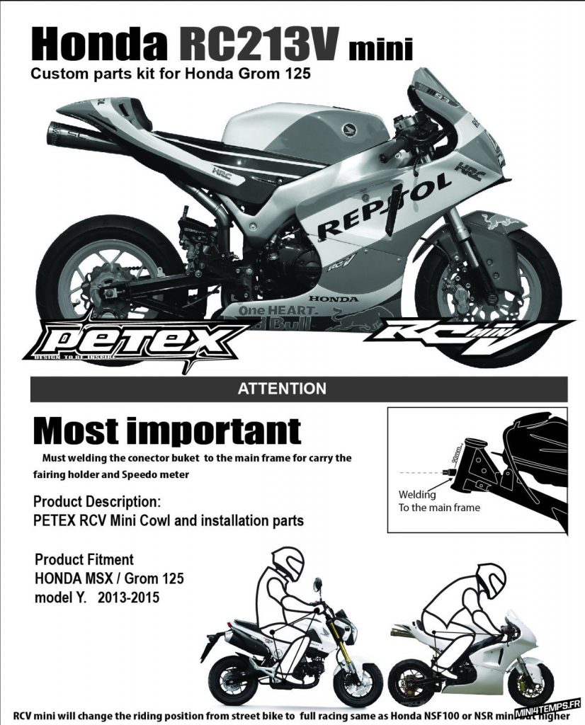 Honda GROM / MSX 125 RCV mini bodykit Petex - Mini4Temps.fr, le site ...